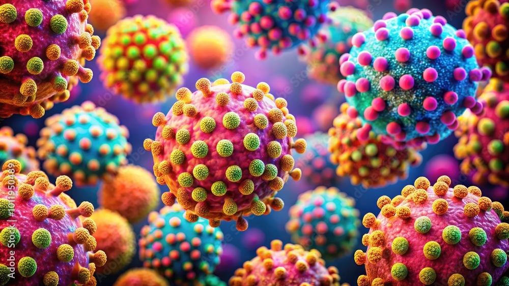 Close-up of herpes simplex virus cells under microscope, showcasing ...