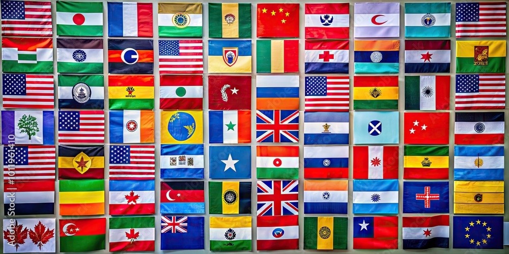 Collection of National Flags Displayed with Their Names for Educational ...