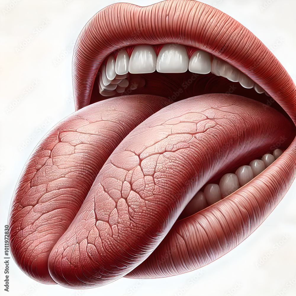 Human tongue. show close-up view of the tongue’s surface, papillae ...