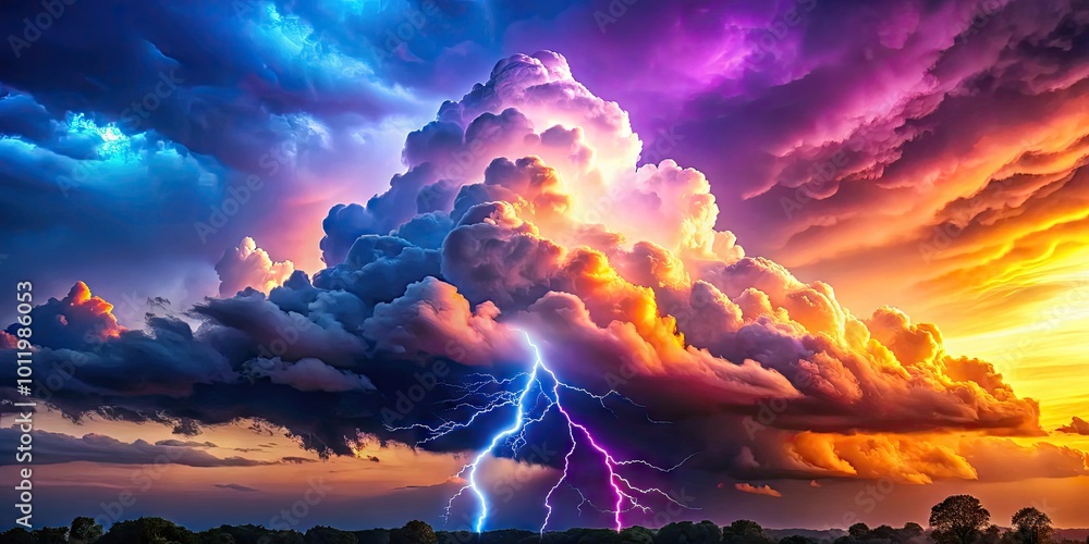 Colorful Cartoon Thunderbolt with Clouds and Lightning, Perfect for ...