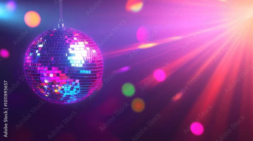 A dazzling disco ball spins, casting a rainbow of lights across the ...
