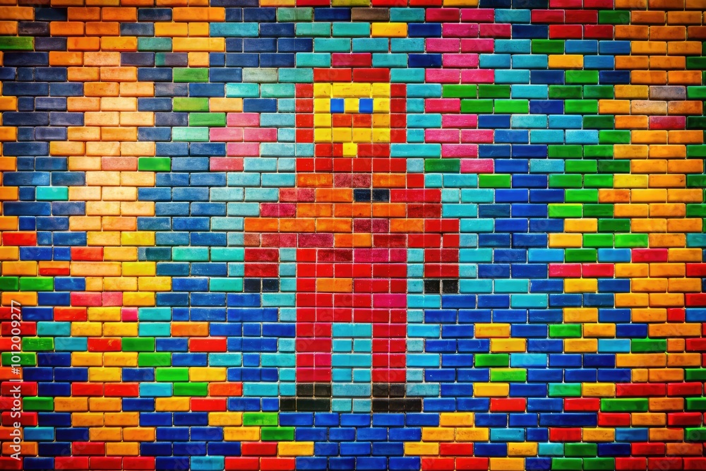 Colorful pixelated brick wallpaper inspired by retro video games for ...