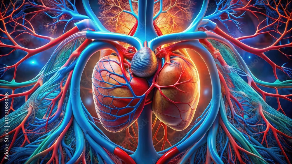 Detailed Illustration of the Human Circulatory System with Arteries ...