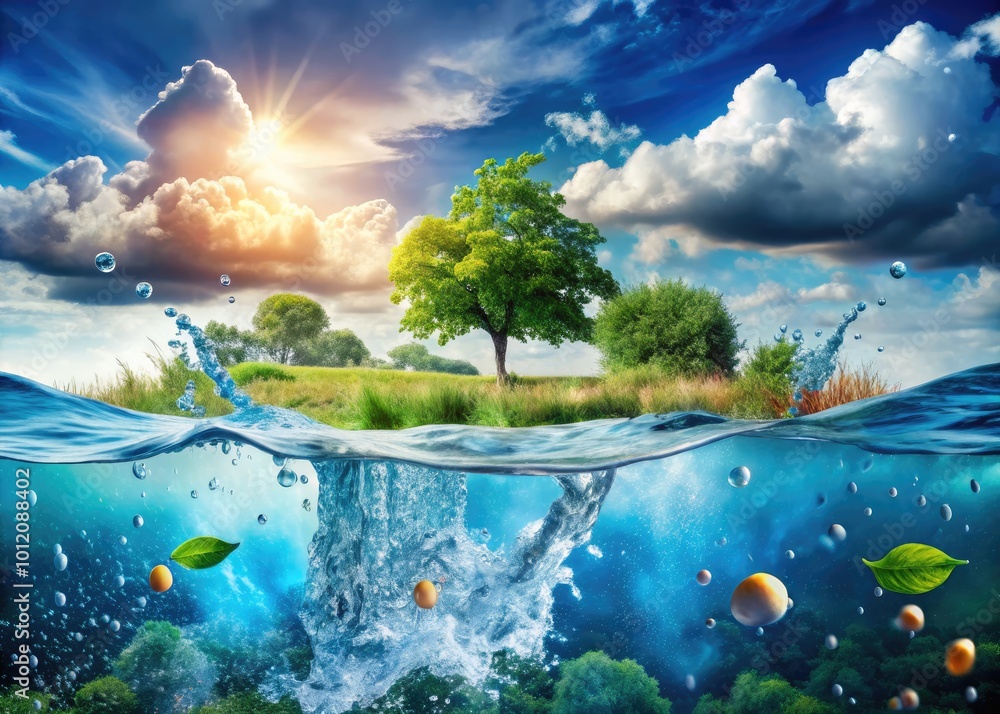 Detailed Illustration of the Water Cycle Showing Evaporation ...