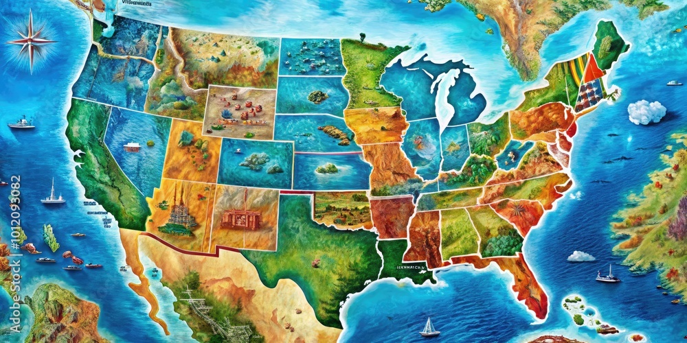 Detailed Map of America Featuring States, Major Cities, Rivers, and ...
