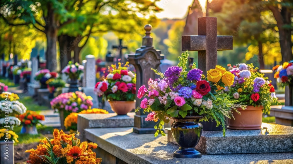 Elegant and Detailed Grave Clip Art Design Featuring Tombstones ...