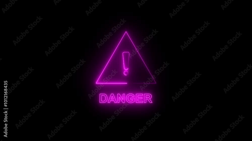 Neon glowing warning icon animation. Important notification, urgent ...