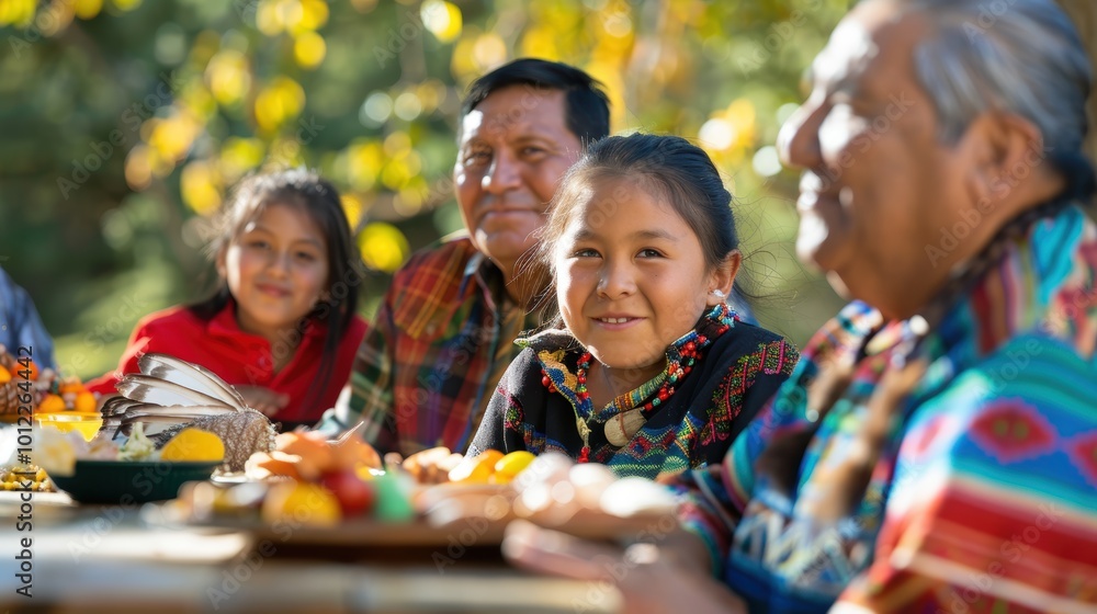 Native American Family Celebrating Heritage at Picnic on Native ...