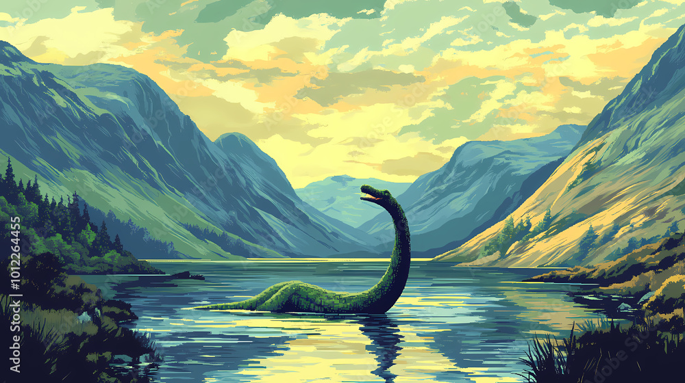 A pixelated loch ness monster emerges from the depths of the scottish ...