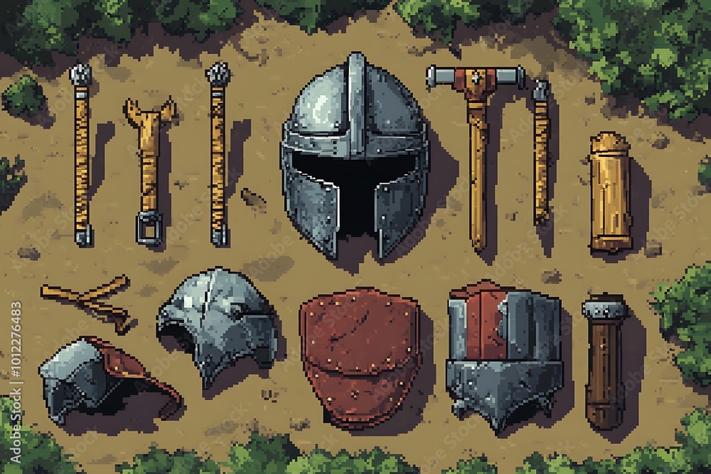 Pixel art medieval weapons and armor set for game development ...