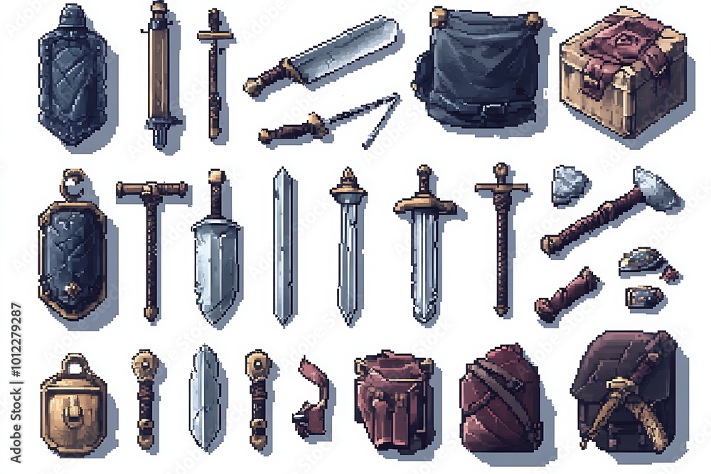 Pixel Art RPG Game Assets, Weapons, Armor, and Items ilustración de ...