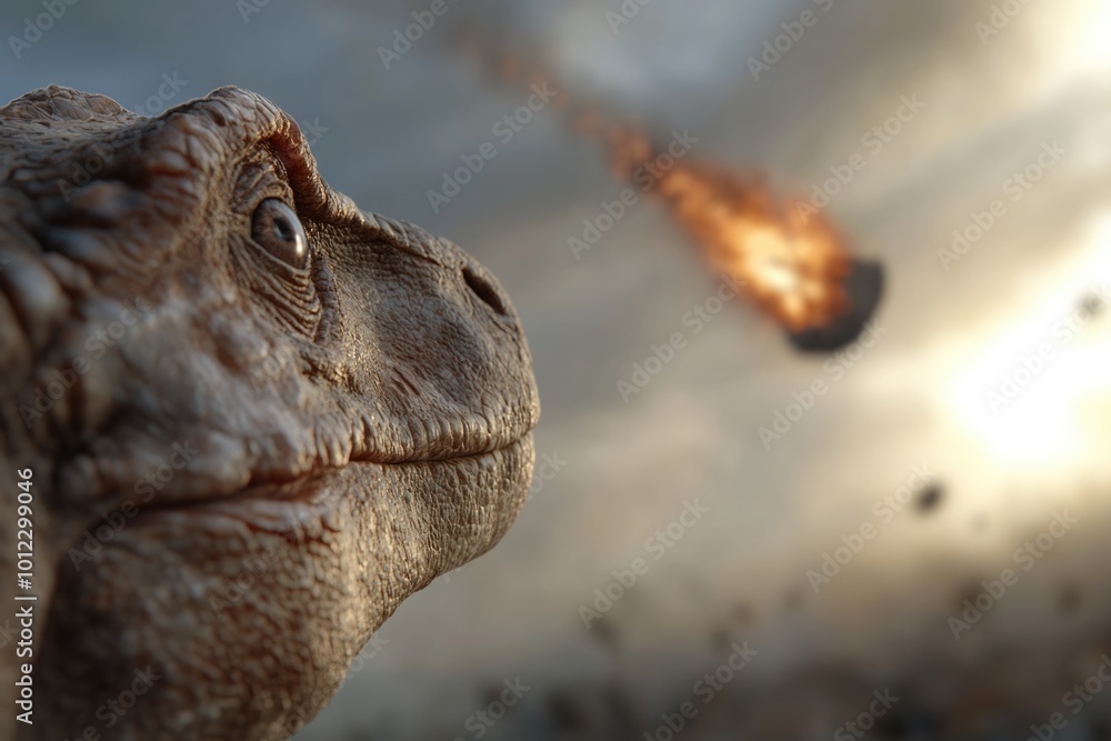 Cosmic collision: the fall of an asteroid with its fragments, depicting ...