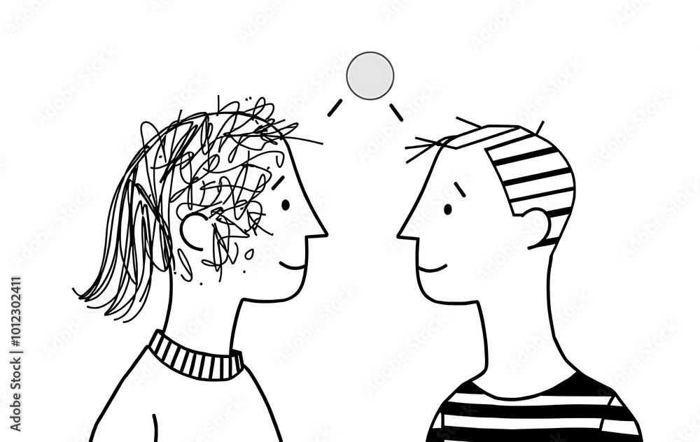 A simple doodle of two people facing each other, one with their head ...