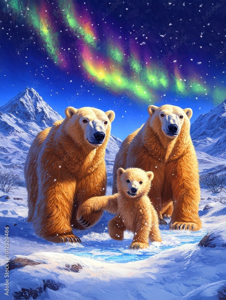 Majestic Polar Bears in Arctic Wonderland Beneath Vibrant Northern ...
