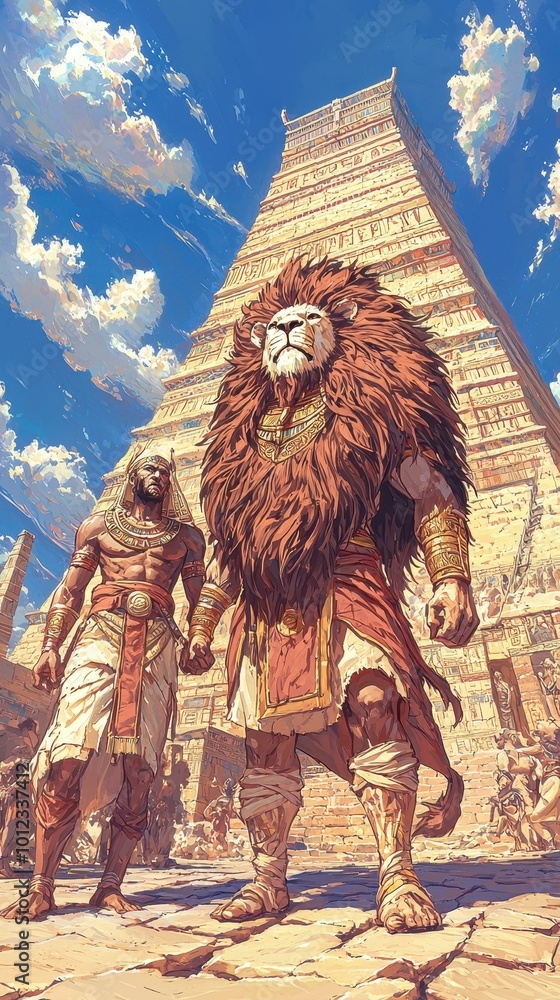 Gilgamesh and Enkidu in Ancient Mesopotamia with Towering Ziggurats and ...