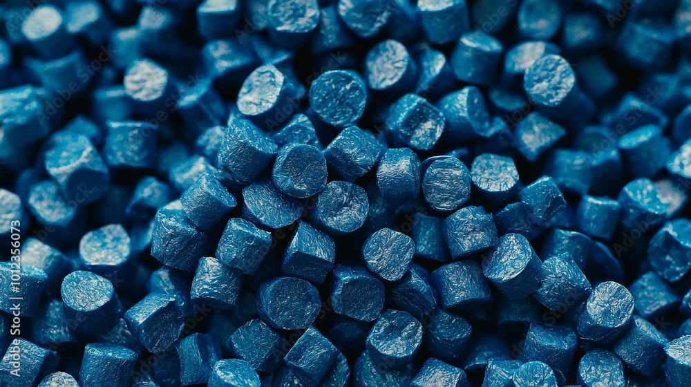 3D render illustration of blue polypropylene granules in a masterbatch ...
