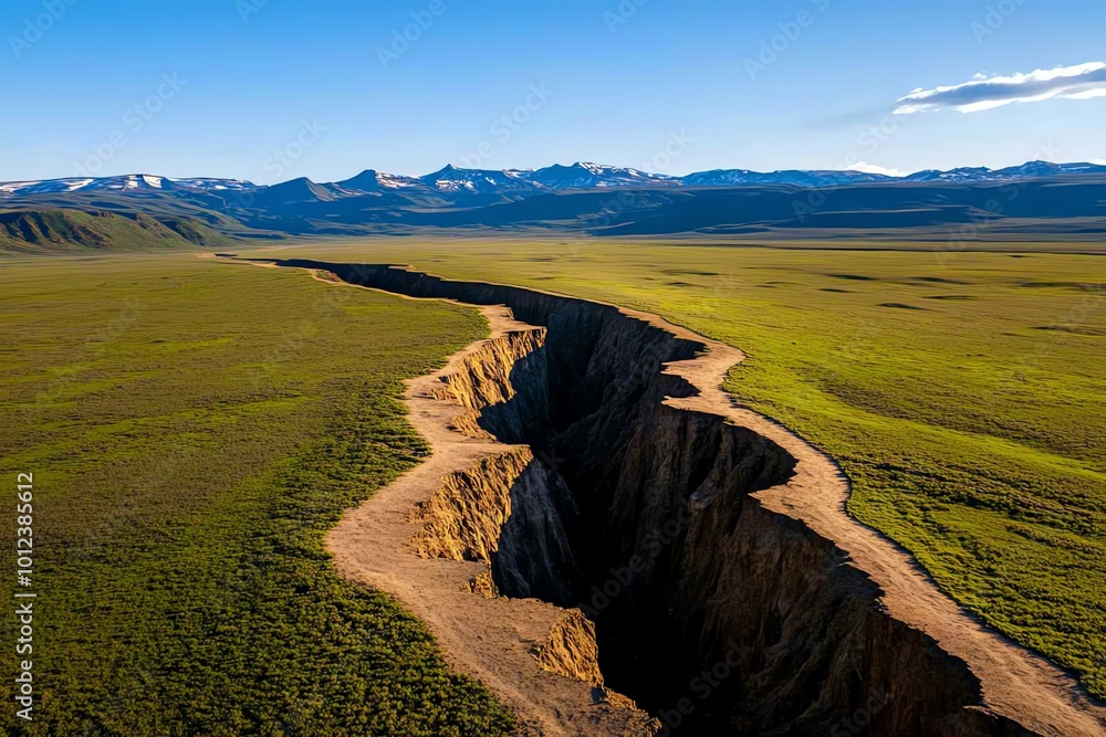A view of the deep fissures and fault lines cutting through the Great ...