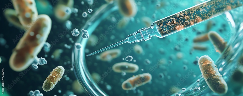 Biologist using a pipette to extract bacteria samples in a lab, close ...