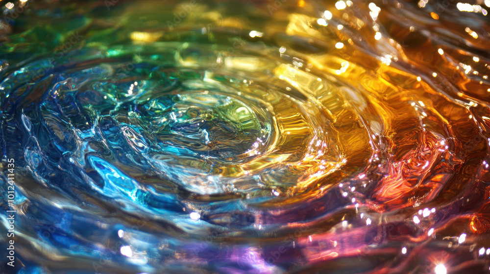 mesmerizing high angle view of rainbow colored ripples merging into ...