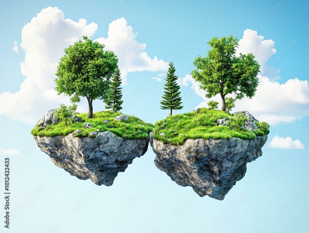 Surreal Floating Islands A 3D Geometric Landscape of Natures Wonders ...