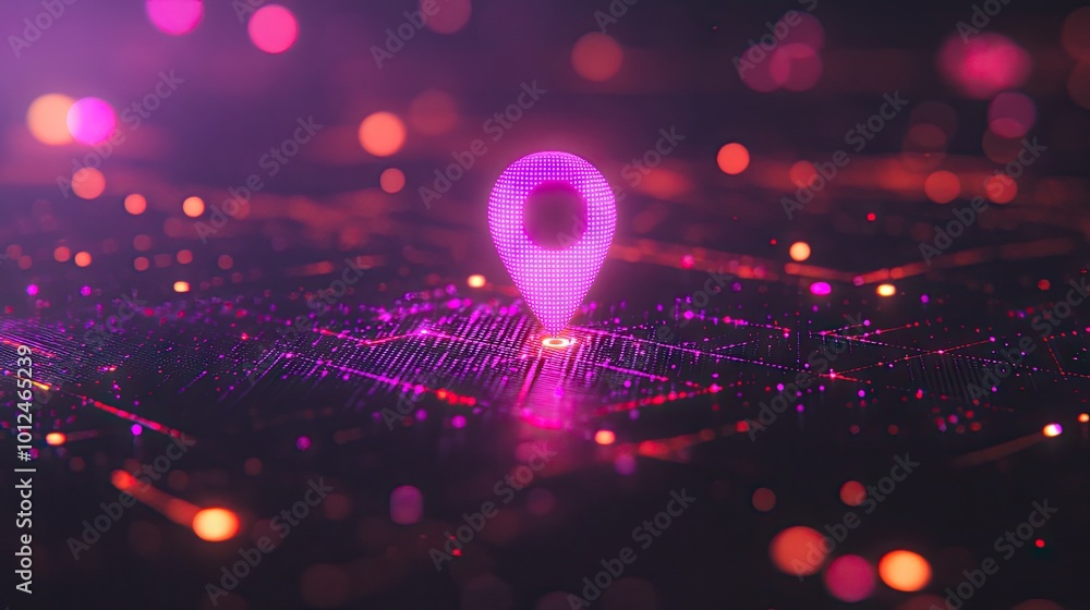 Location pin symbol floating on a high-tech digital map, with AI ...