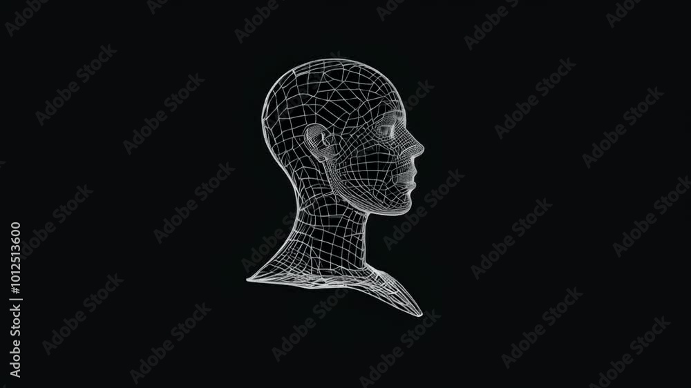 A 3D wireframe model of a human head, showcasing anatomical structure ...
