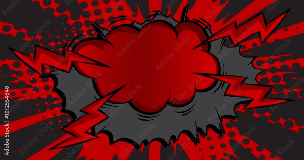 Cartoon black and red comic book background animation. Retro comics pop ...