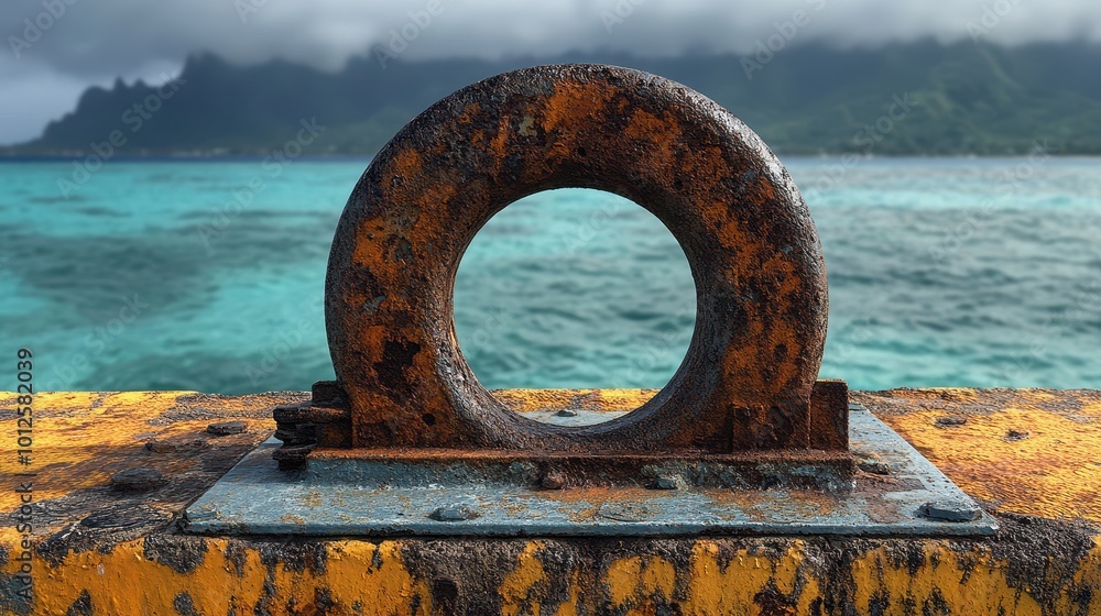 Rusted metal boat lift in south pacific ocean on the tropical island ...