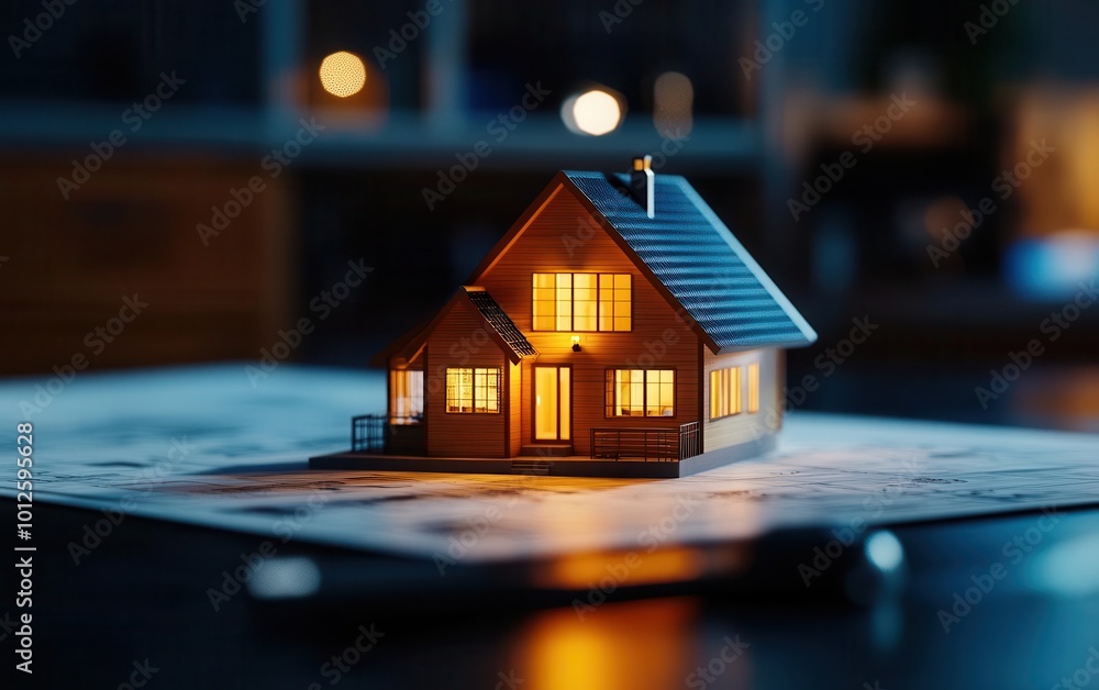 Detailed 3D small house model positioned on a professional architecture ...