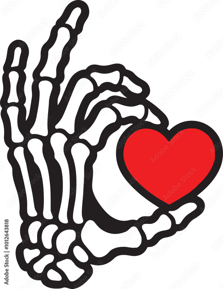 skeleton hand holding red heart icon line art silhouette vector art ...