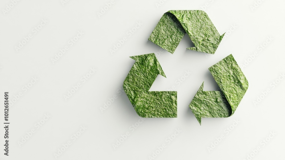 The recycle symbol rendered in bright green on a pure white background ...