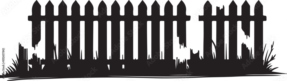 retro broken fence silhouette vector art illustration isolated on ...