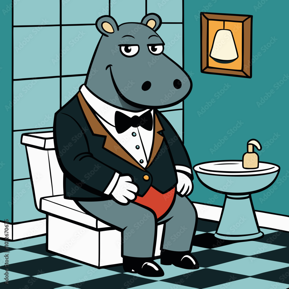 Hipster Hippo in the Lavatory: A dapper hippopotamus, sharply dressed ...