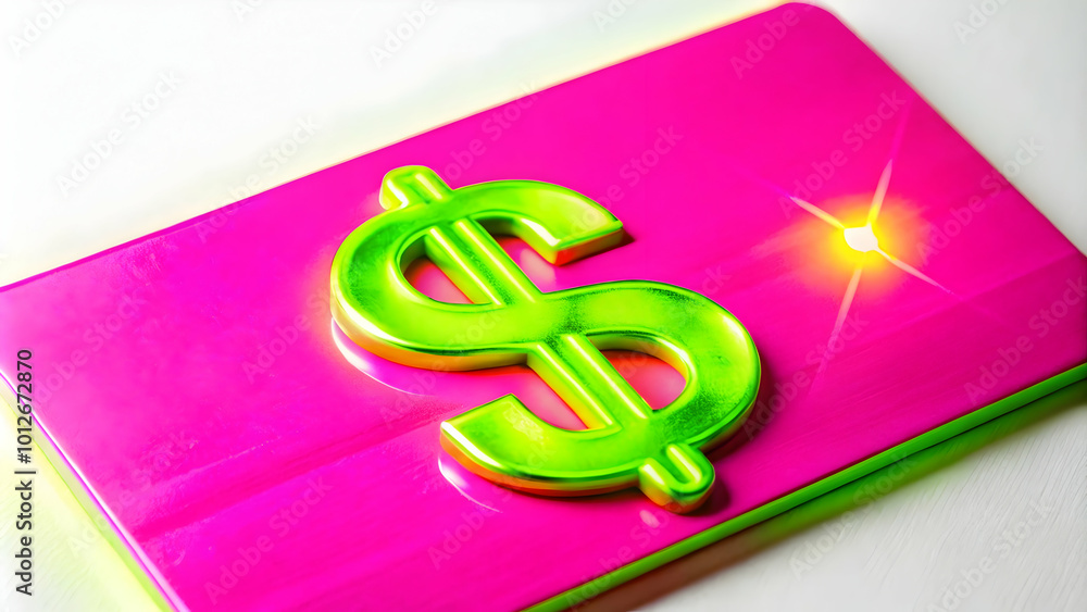 Macro shot of a glowing currency symbol on a glossy credit card with ...