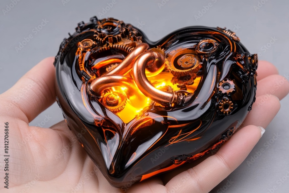 Fantasy steampunk heart glowing with enchanted energy, gears turning ...