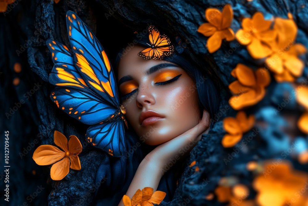 Homeless fairy resting inside a hollow tree, using natural magic to ...