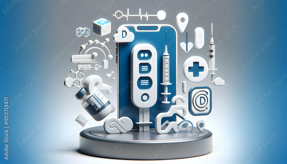 3D Insulin syringe and diabetes management app floating concept as A ...