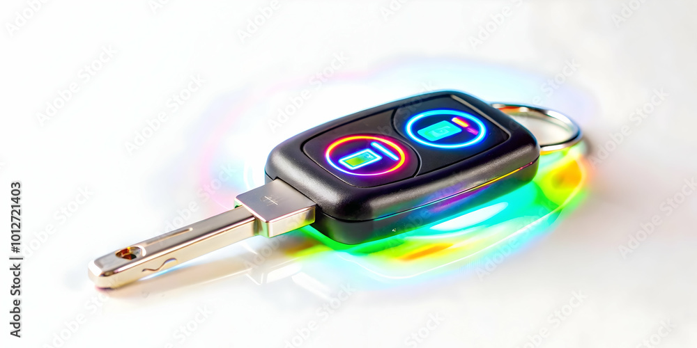 Flat Holographic electric car key with floating battery icon concept as ...