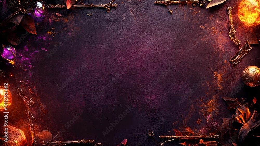 Mystical Symbols and Runes Frame, featuring ancient keys, glowing orbs ...