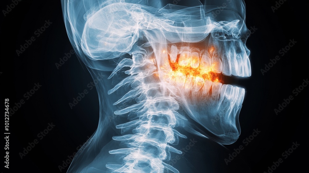 X-ray image depicting jaw pain and inflammation, highlighting the ...