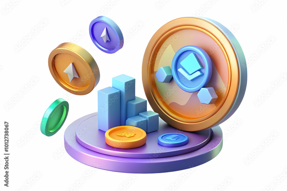 Flat Holographic coin flip probability concept as Extreme close up of a ...