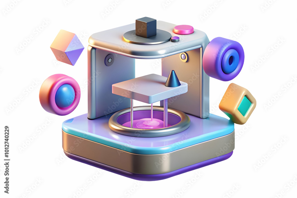 Flat Holographic 3D printer with floating product designs concept as ...