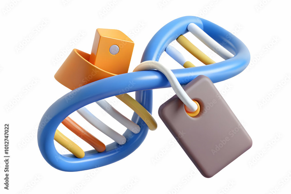 Flat DNA strand price tag concept as Extreme close up tracking shot ...