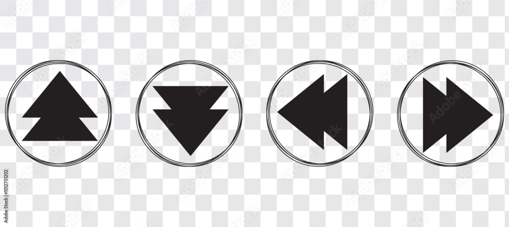 Swipe arrow right black button icon set. Application and social network scroll cursor pictogram ...