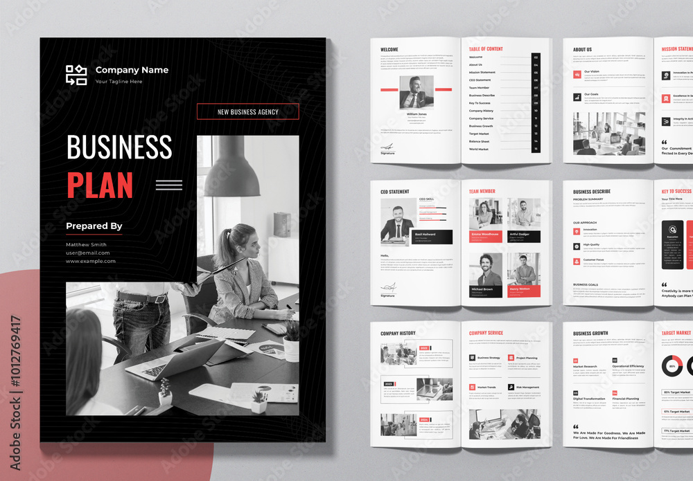 Business Plan Layout With Black And Red Accents Stock Template | Adobe ...