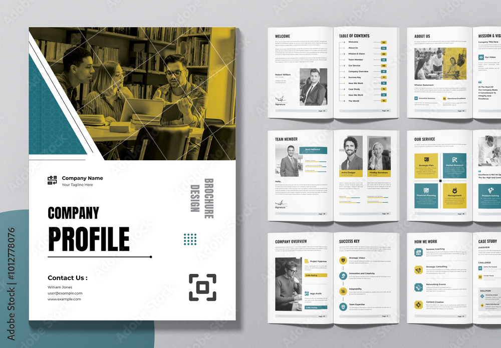 Company Profile Layout With Yellow Accents Stock Template | Adobe Stock