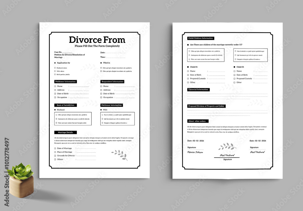 Divorce Form Template Stock Template | Adobe Stock