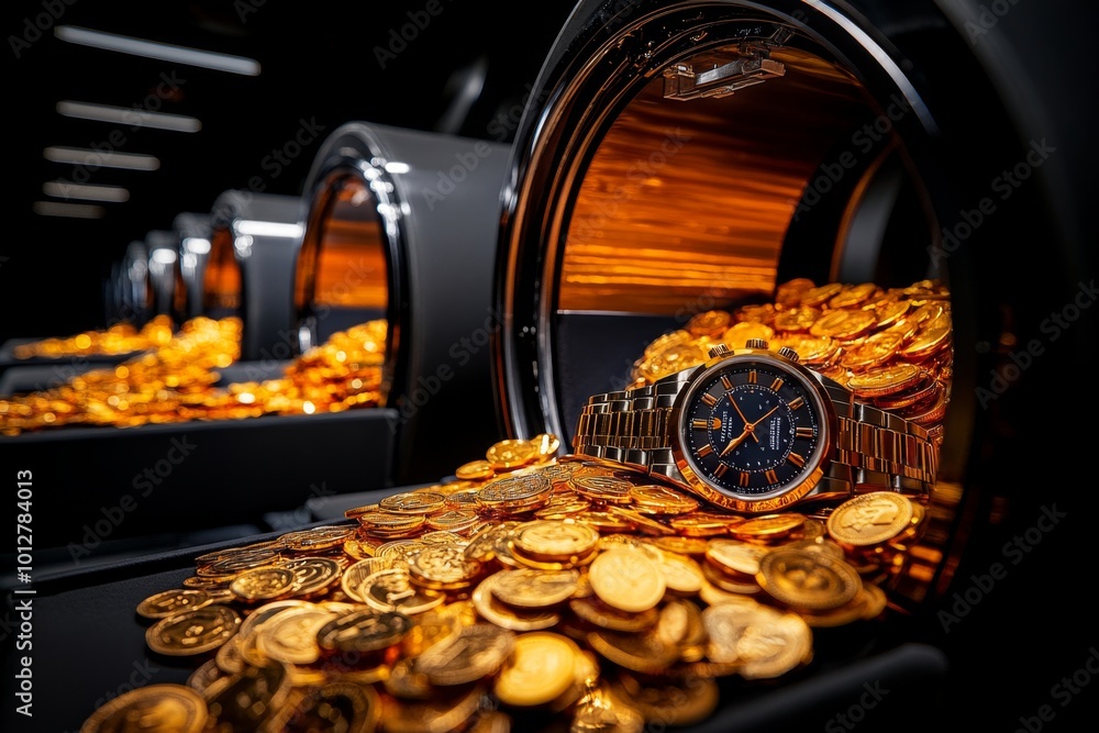 Wealth hoarding is represented by a vault overflowing with gold coins ...