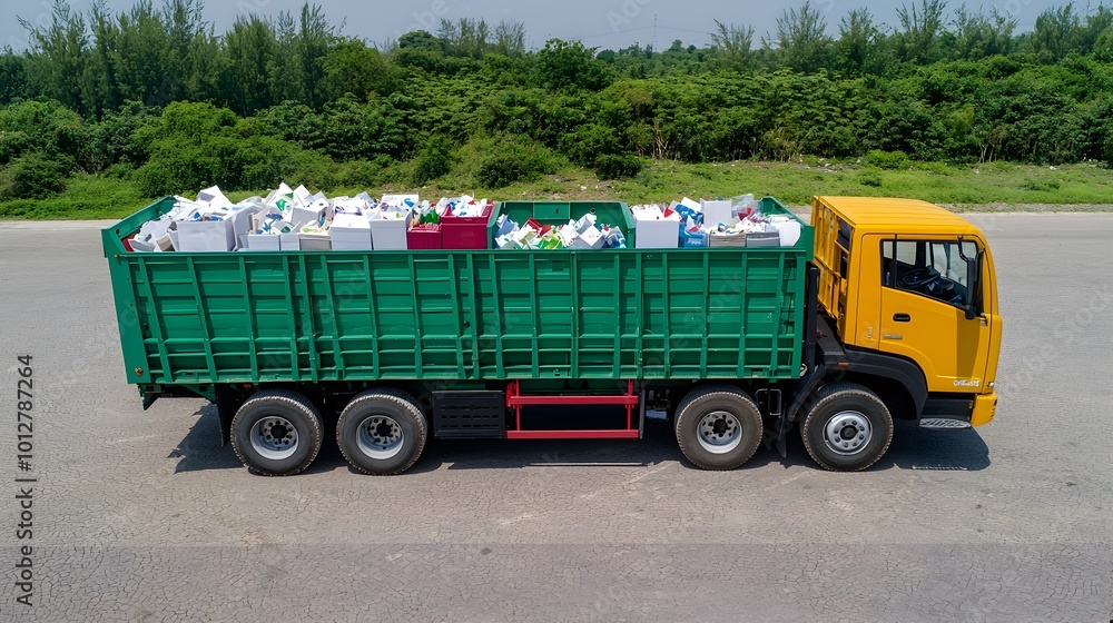 Recycling Truck with Bins, A well-equipped truck filled with colorful ...