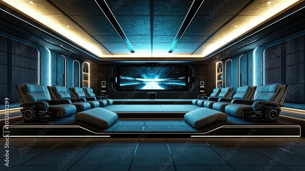 Futuristic lounge interior featuring sleek seating and advanced ...